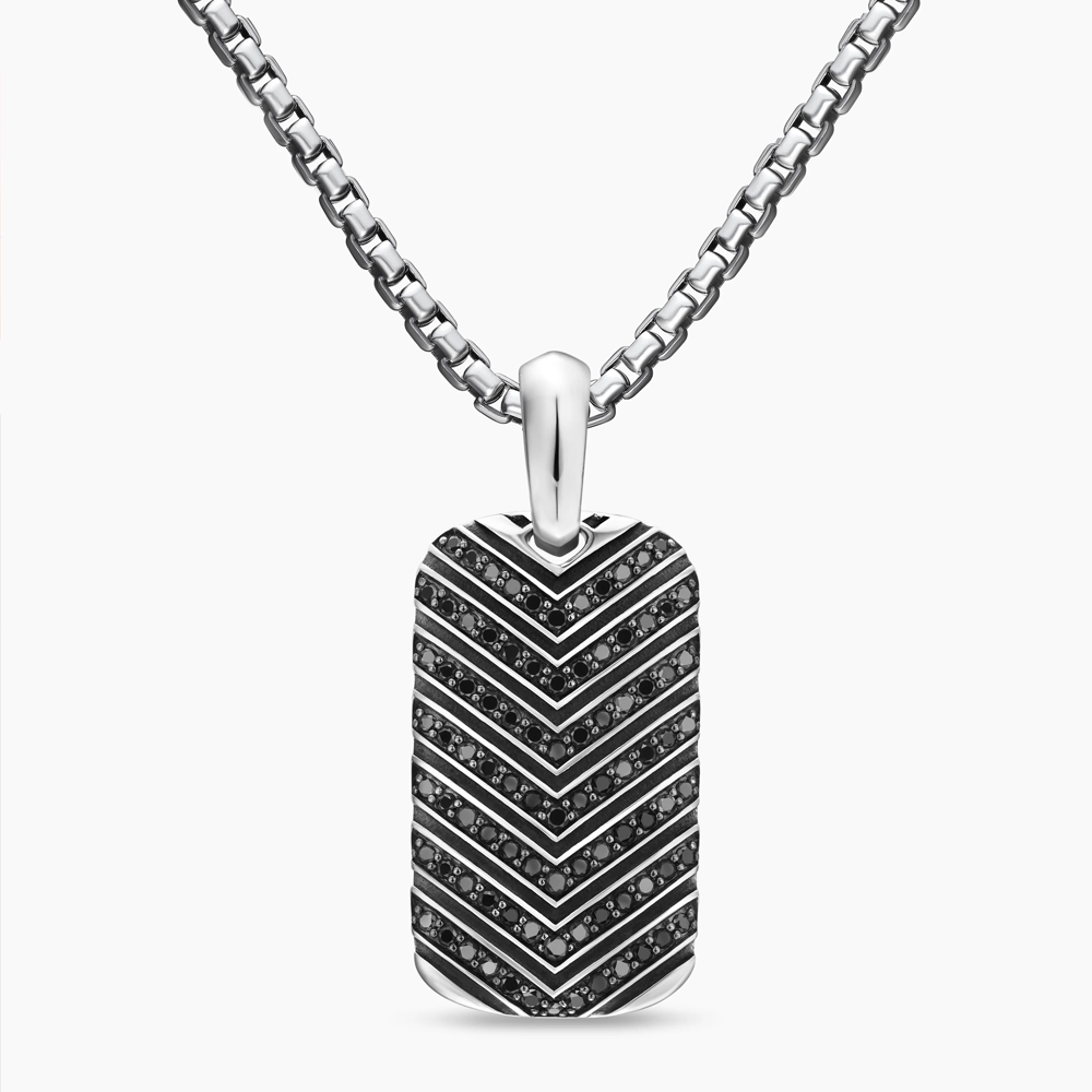 David Yurman Chevron Tag in Sterling Silver with Black Diamonds – Lunn ...